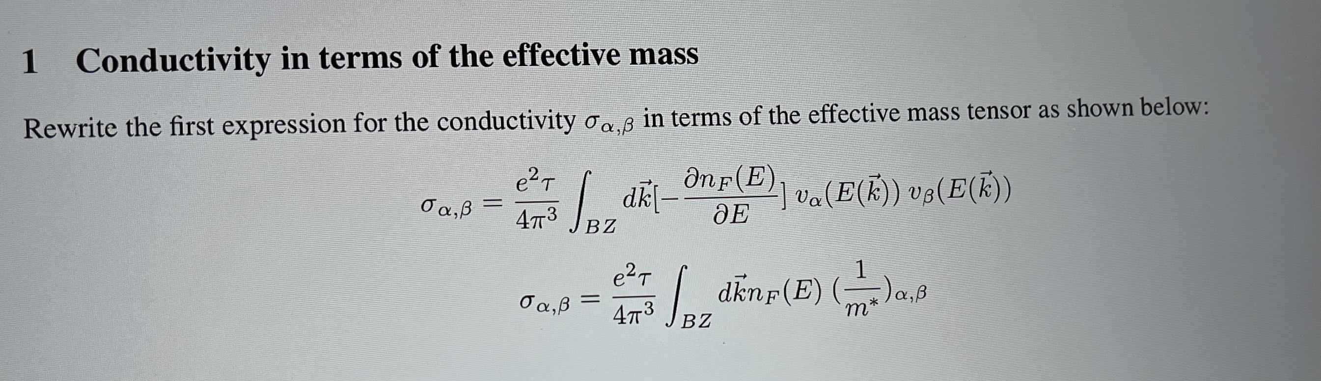 Solved 1 ﻿Conductivity in terms of the effective massRewrite | Chegg.com