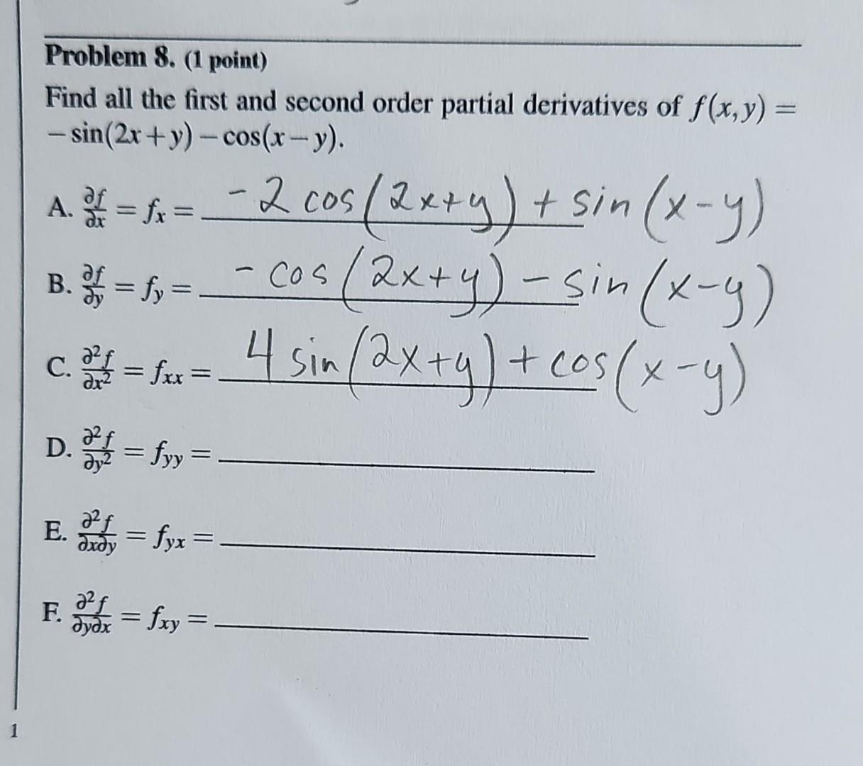 Solved Find all the first and second order partial | Chegg.com