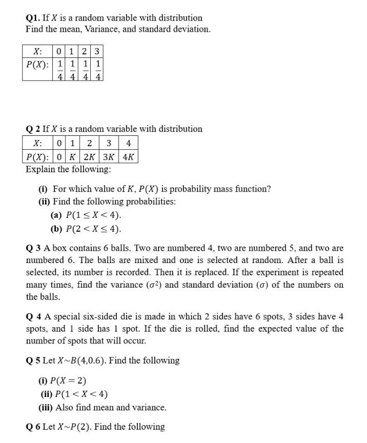 Solved Q1. If X is a random variable with distribution Find | Chegg.com