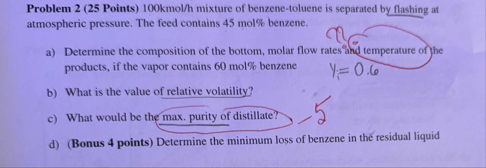 Solved Problem 2 ( 25 ﻿Points) 100kmolh ﻿mixture of | Chegg.com