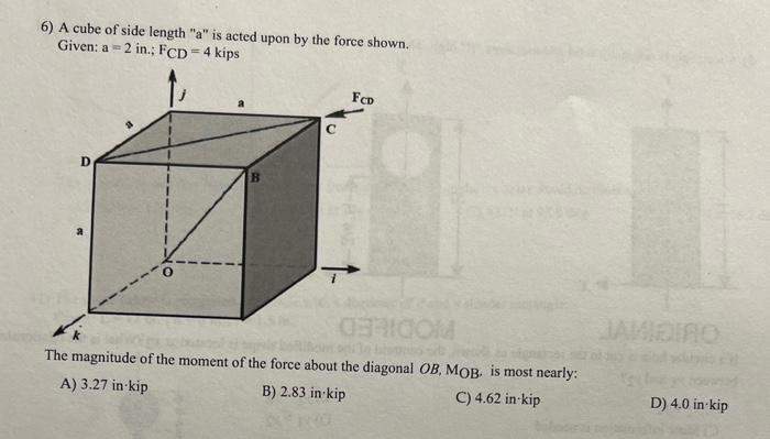 Solved 6) A cube of side length " a " is acted upon by the | Chegg.com
