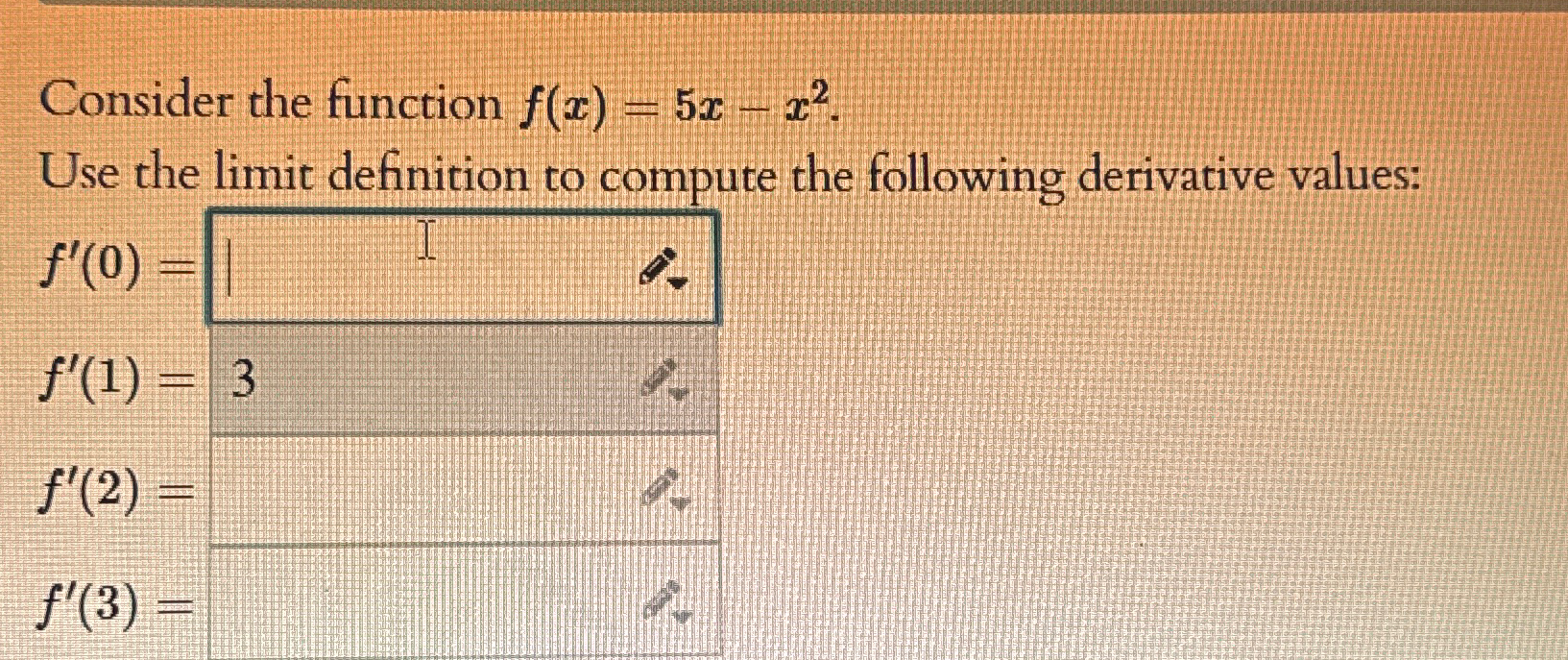 Solved Consider the function f(x)=5x-x2.Use the limit | Chegg.com