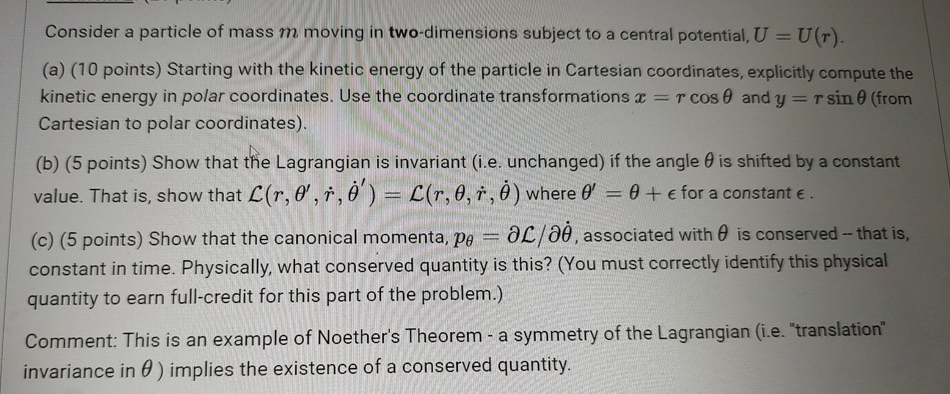 Solved Consider a particle of mass m moving in | Chegg.com