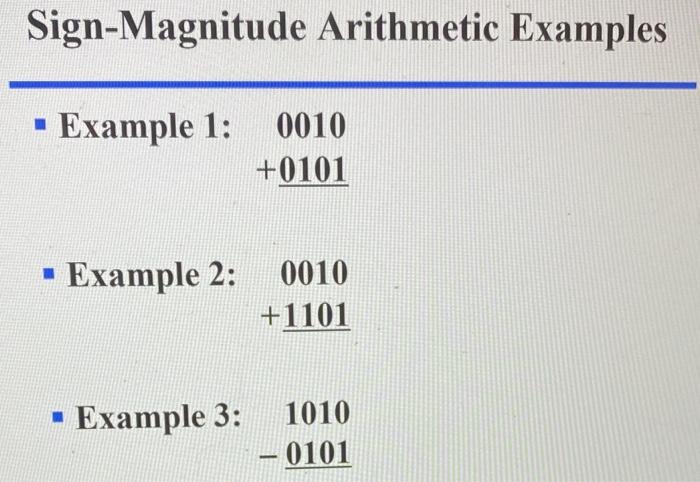Solved Sign-Magnitude Arithmetic Examples Signed 2's | Chegg.com