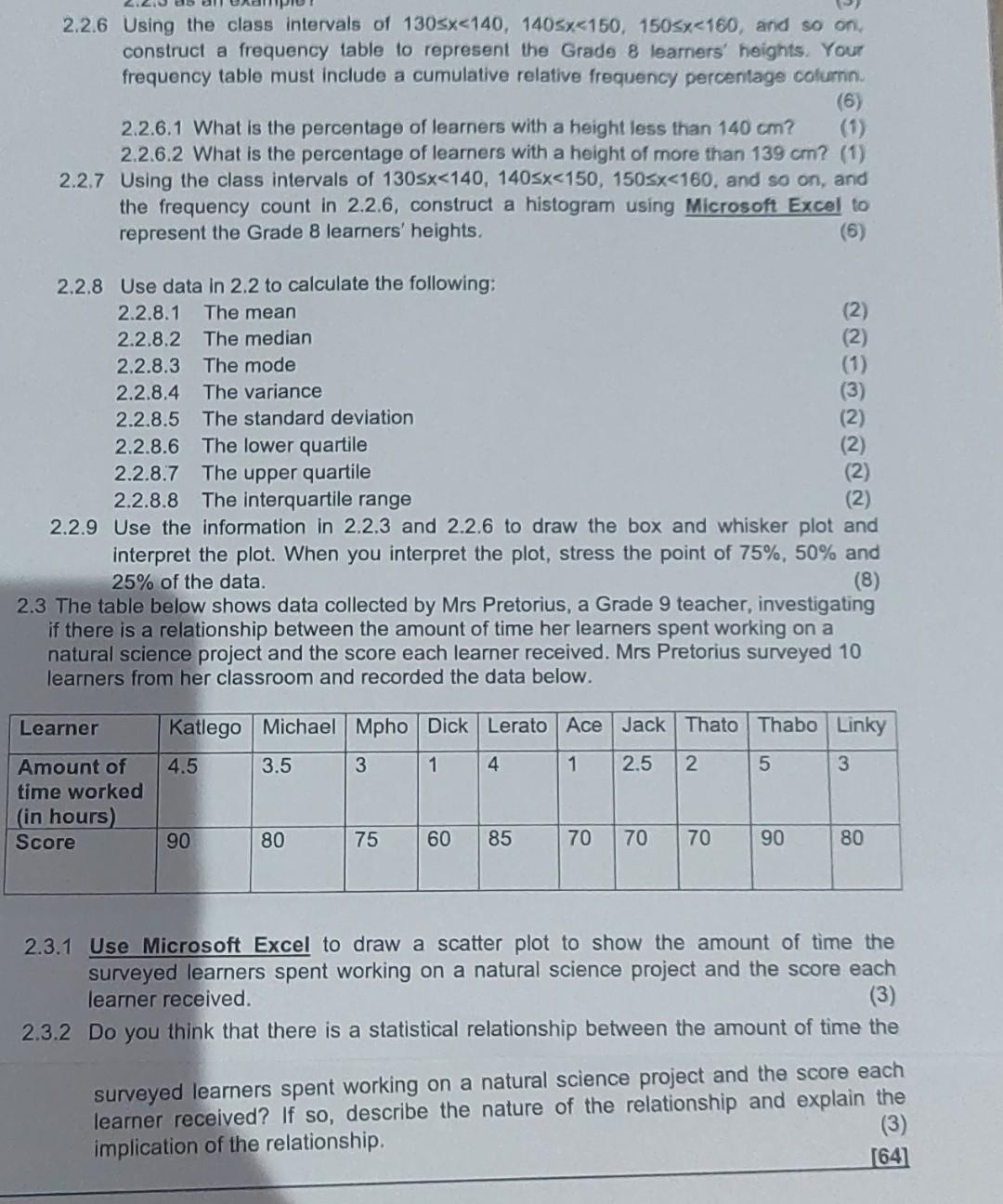 2.2.6 Using the class intervals of | Chegg.com