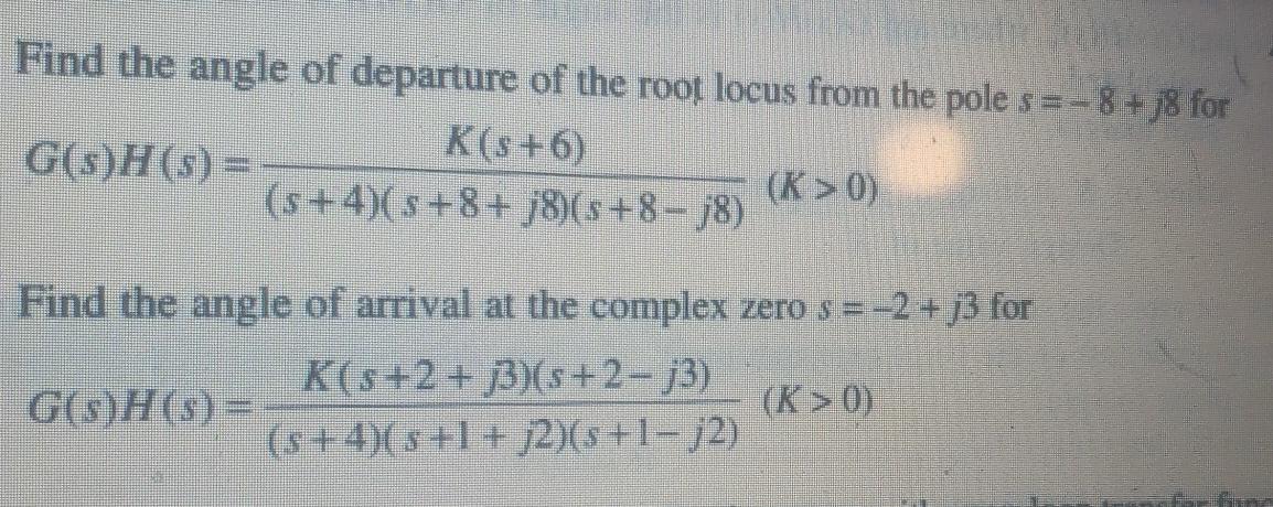 Solved Find the angle of departure of the root locus from | Chegg.com