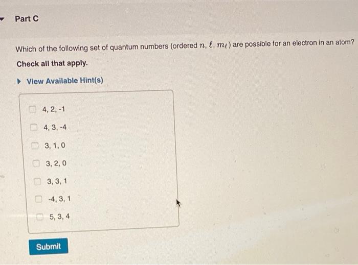 Solved What are the possible values of mℓ for an electron in | Chegg.com