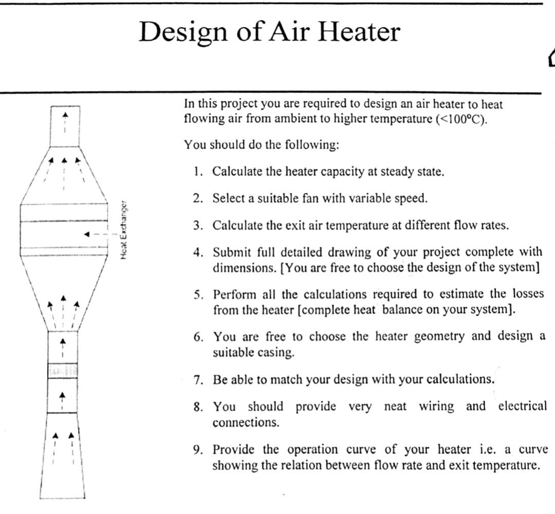 Solved Design of Air Heater Heat Exchanger In this project | Chegg.com