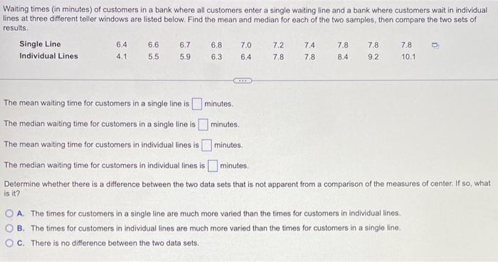 Solved Waiting times (in minutes) of customers in a bank | Chegg.com