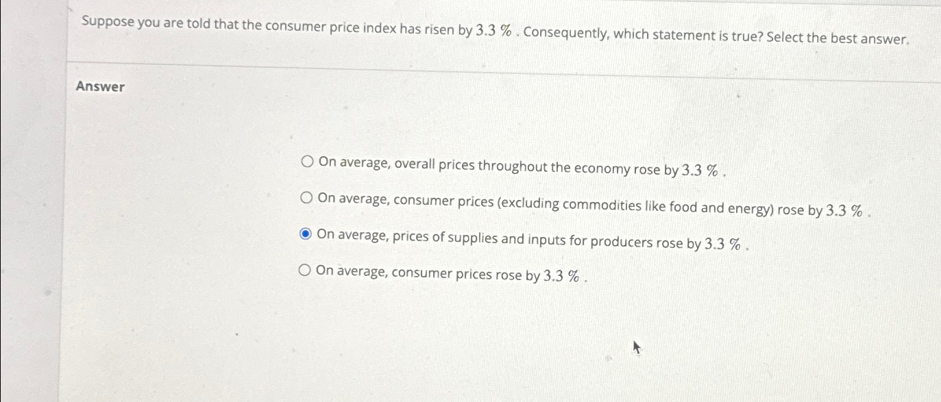 Solved Suppose you are told that the consumer price index | Chegg.com