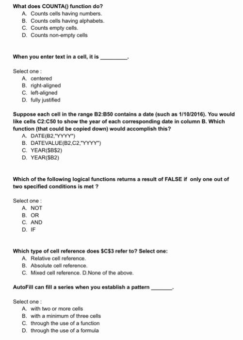 Solved Which of the following logical functions returns a | Chegg.com