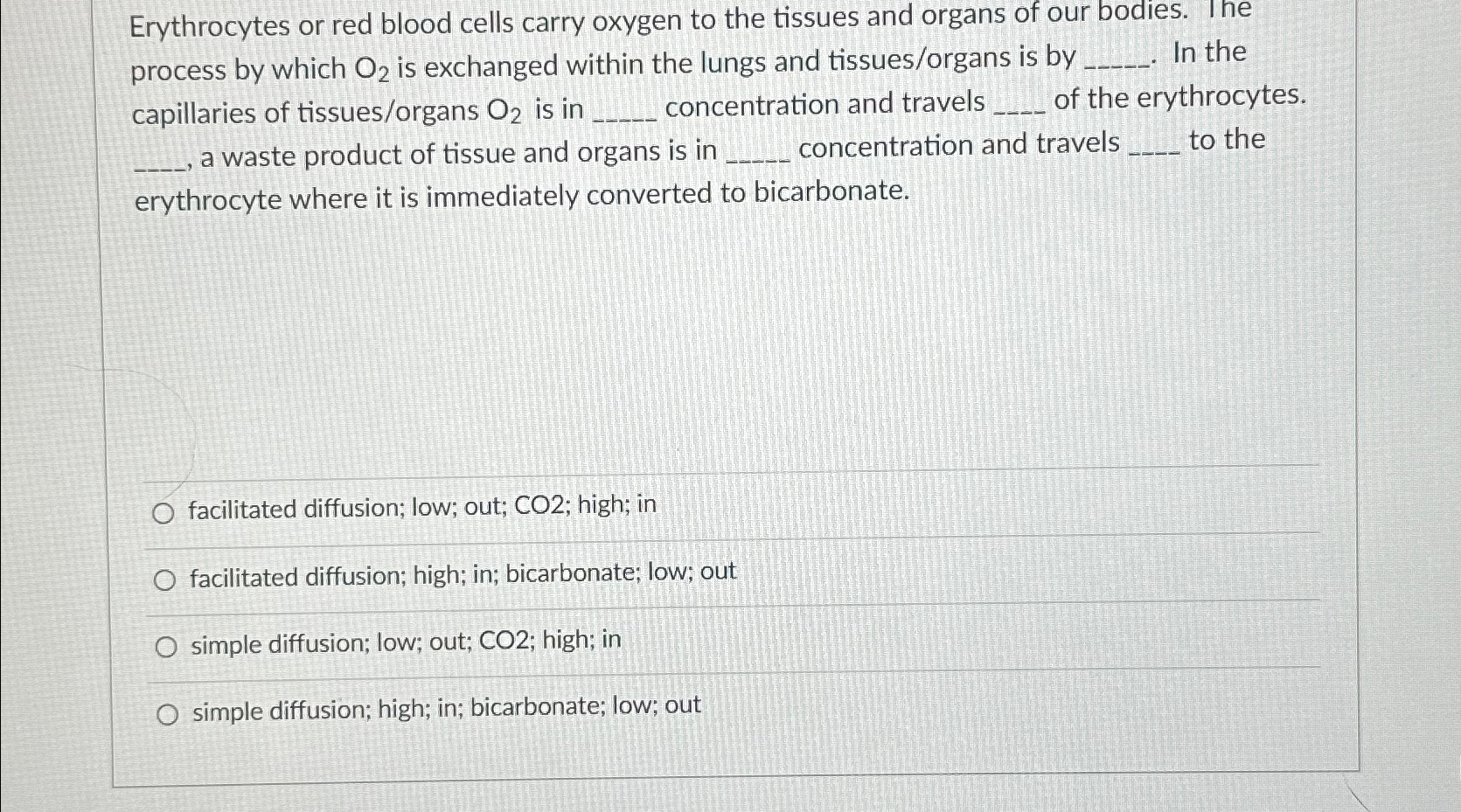 Solved Erythrocytes or red blood cells carry oxygen to the | Chegg.com