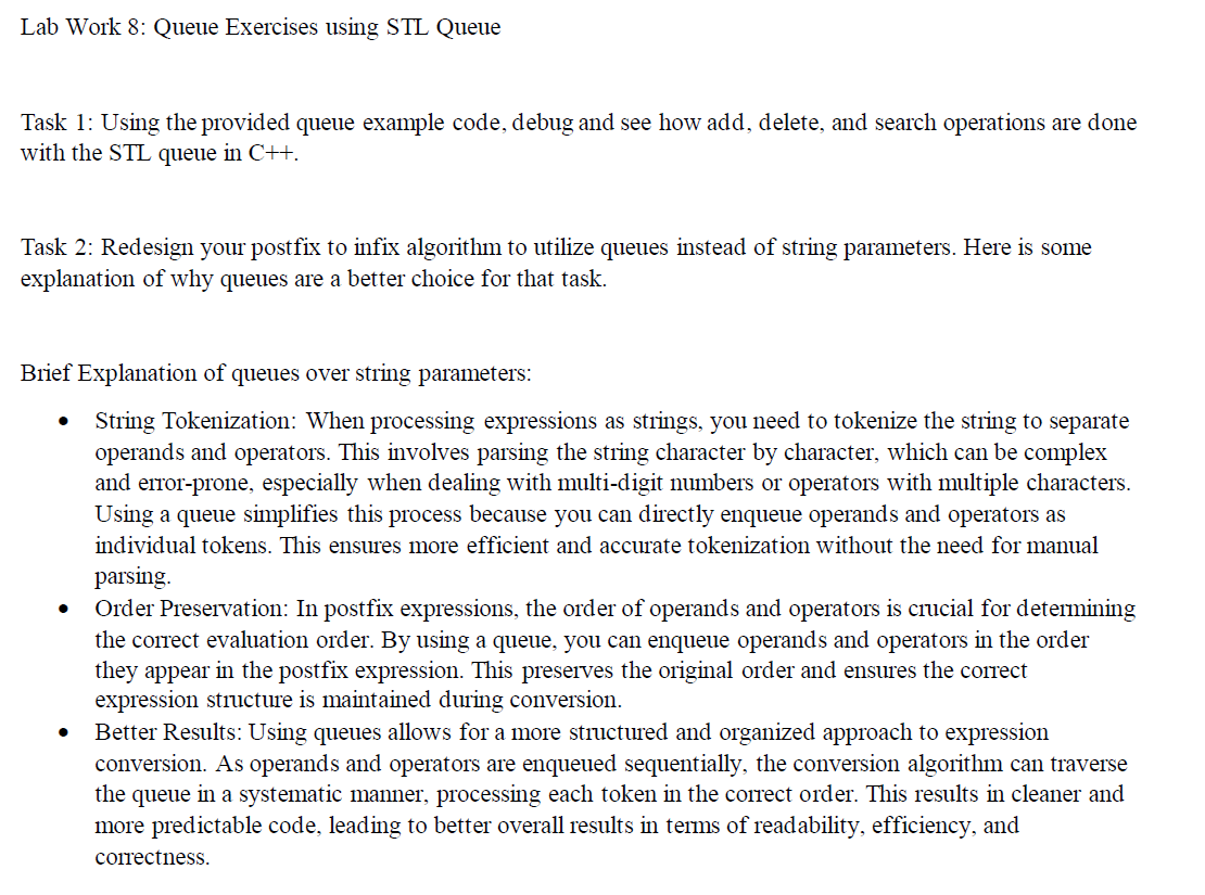 Solved Lab Work 8 Queue Exercises Using Stl Queuetask 1