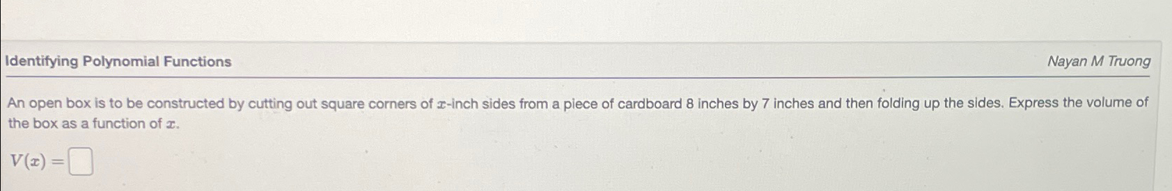 Solved Identifying Polynomial FunctionsNayan M TruongAn open | Chegg.com