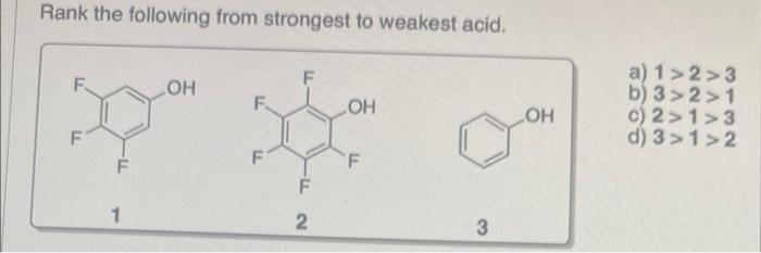 Solved Rank the following from strongest to weakest acid. a) | Chegg.com