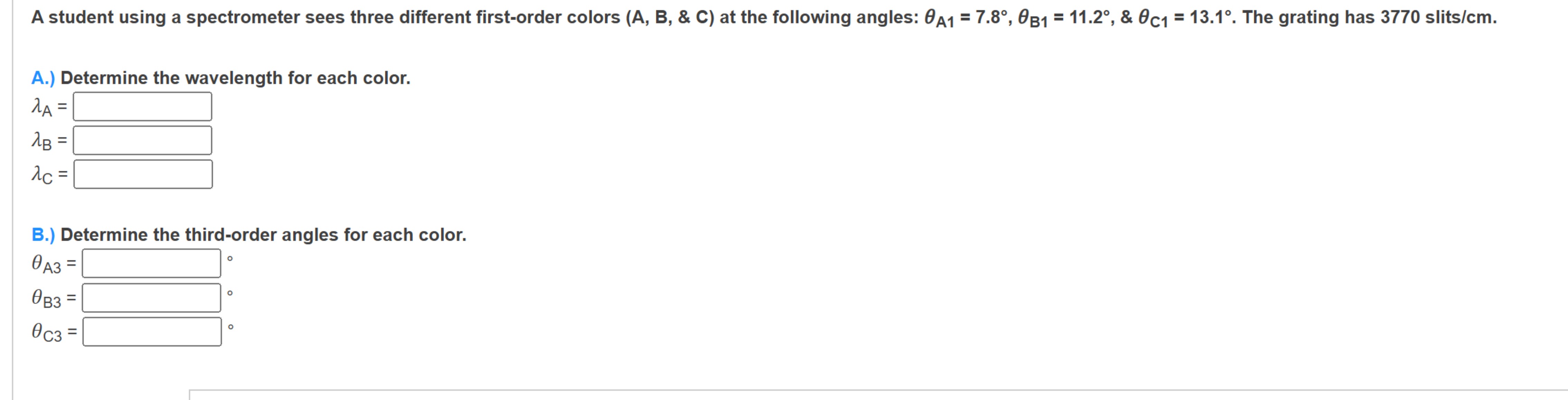 Solved A student using a spectrometer sees three different | Chegg.com