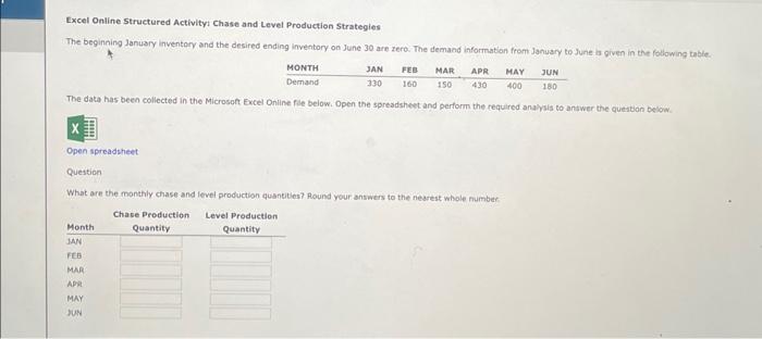 Excel Online Structured Activity1 Chase and Level | Chegg.com