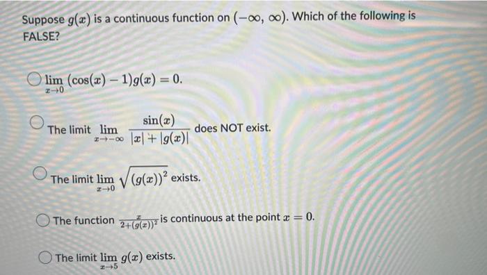 Solved Suppose g(x) is a continuous function on (−∞,∞). | Chegg.com