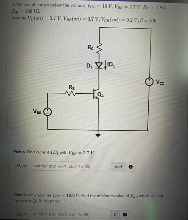 Solved In the circuit shown below the voltage, VCC=10 | Chegg.com