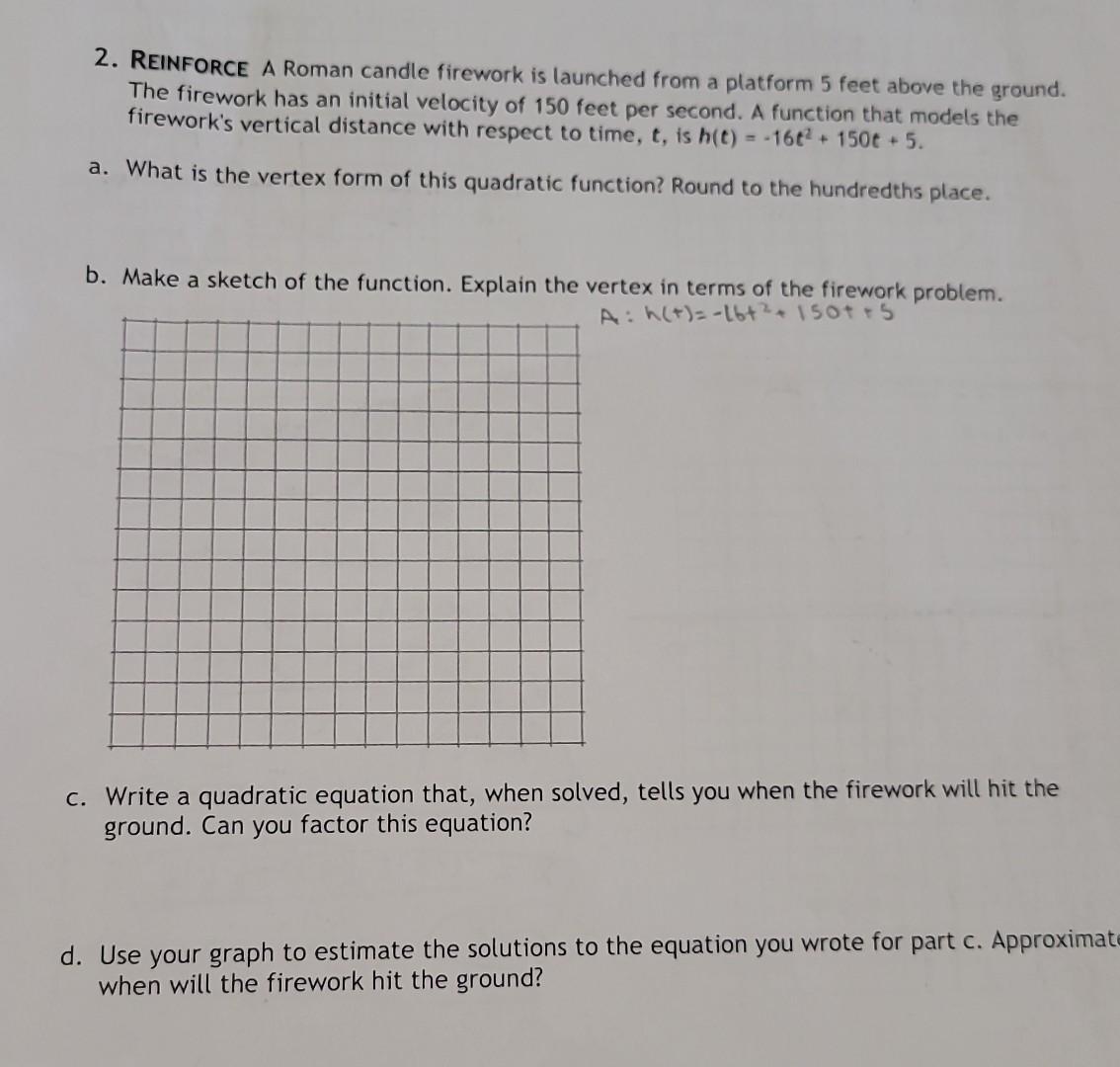 Solved 2. REINFORCE A Roman candle firework is launched from | Chegg.com