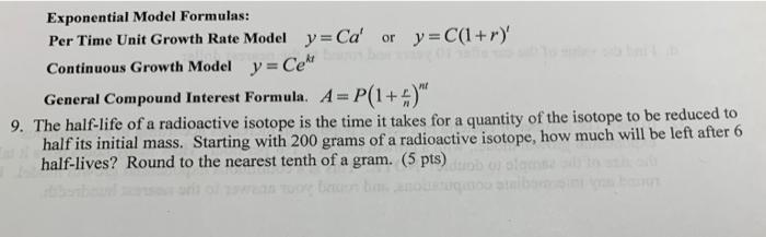 Solved Exponential Model Formulas: Per Time Unit Growth Rate | Chegg.com
