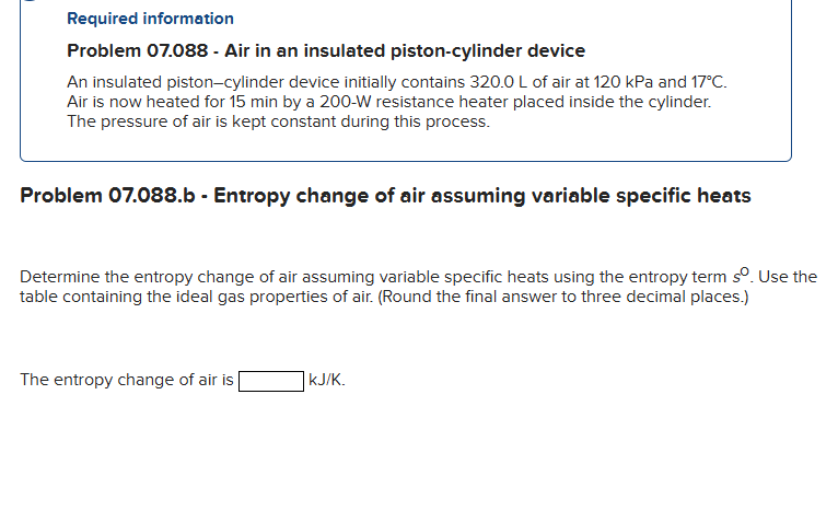 Problem 07.088.b - ﻿Entropy change of air assuming | Chegg.com