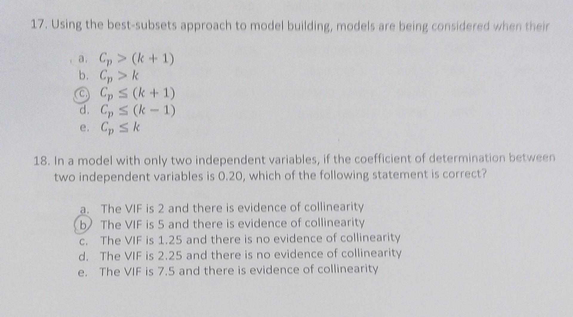 Solved 17. Using the best-subsets approach to model | Chegg.com