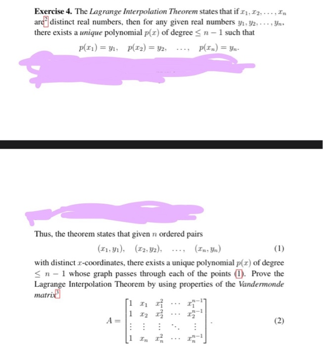 Solved Exercise 4. The Lagrange Interpolation Theorem states | Chegg.com