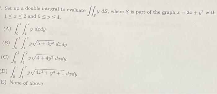 Solved F. Set up a double integral to evaluate 1 | Chegg.com