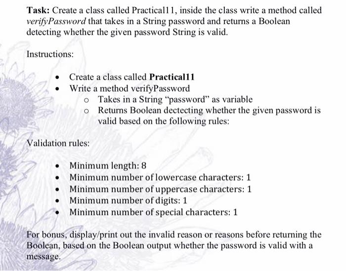 Solved Task: Create a class called Practical11, inside the | Chegg.com