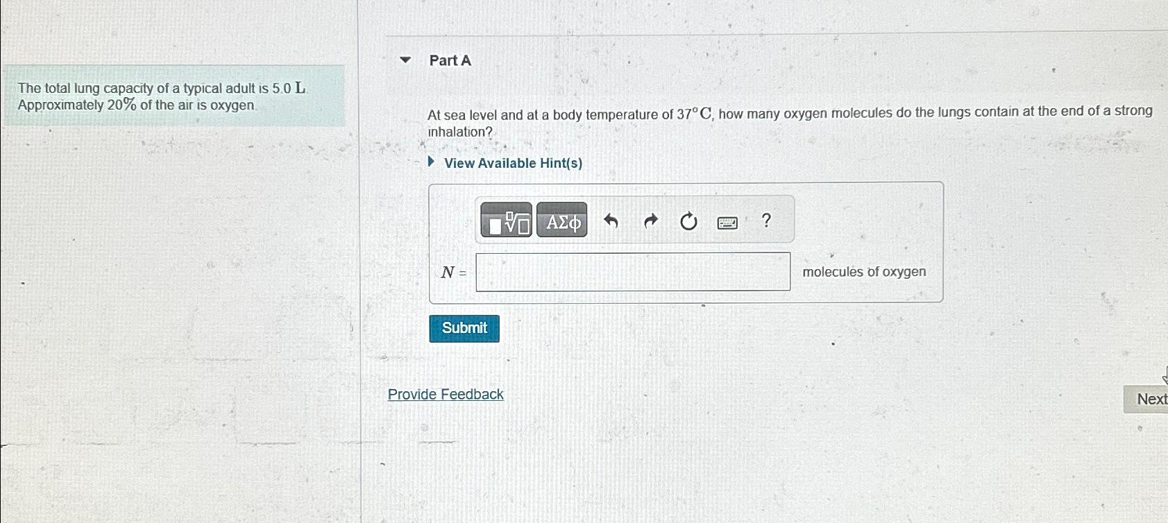 Solved Part AThe total lung capacity of a typical adult is | Chegg.com