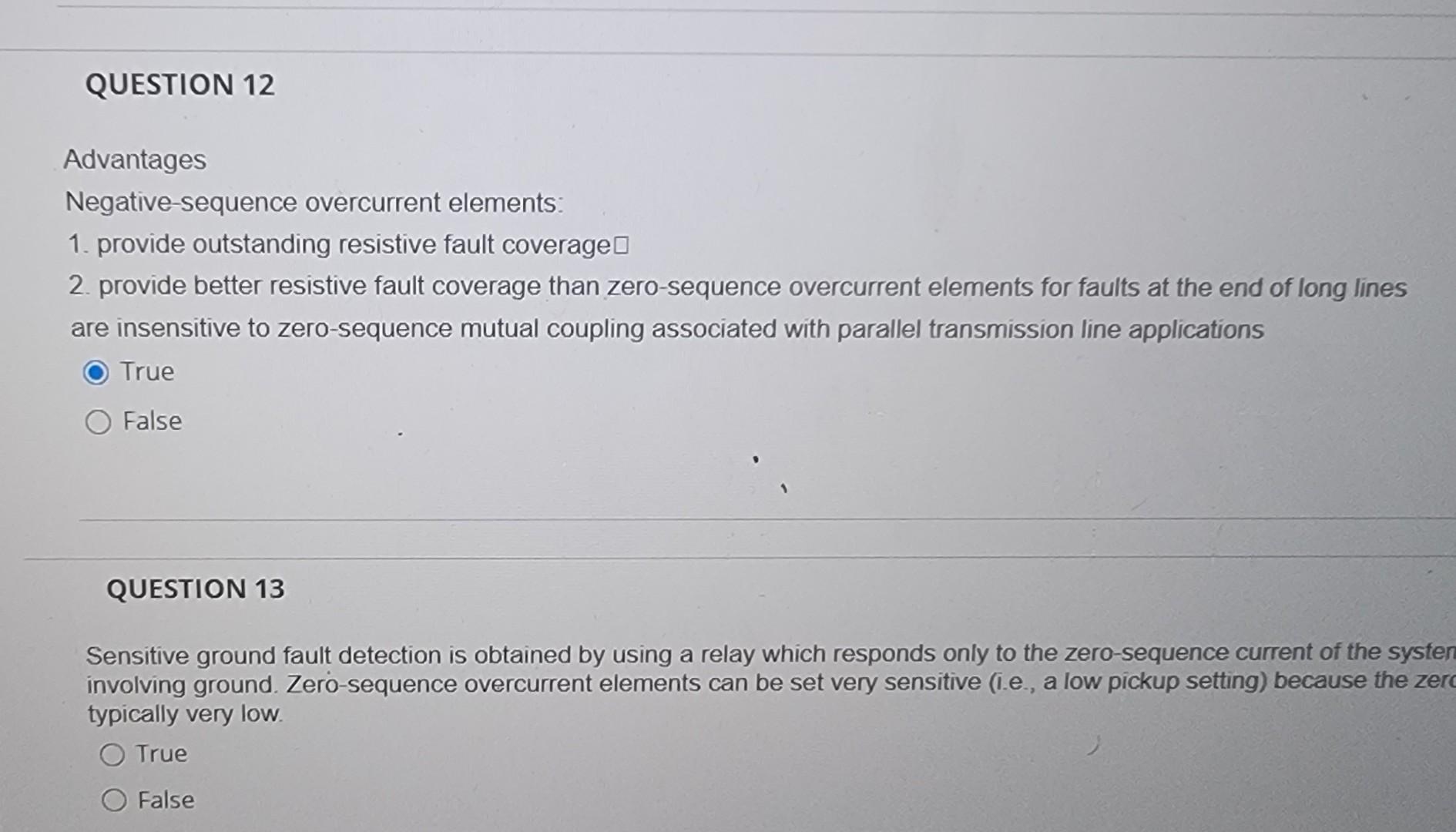 Solved QUESTION 12 Advantages Negative sequence overcurrent | Chegg.com
