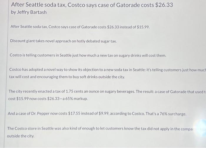 Solved In Seattle, the tax is imposed on the distributors of | Chegg.com