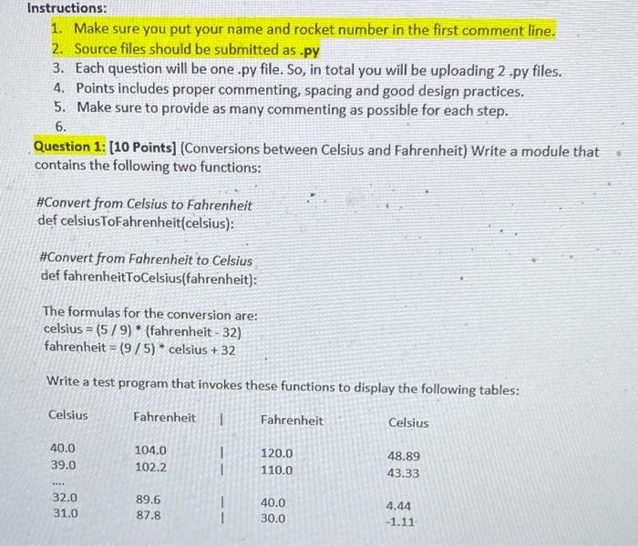 Solved Instructions: 1. Make sure you put your name and | Chegg.com