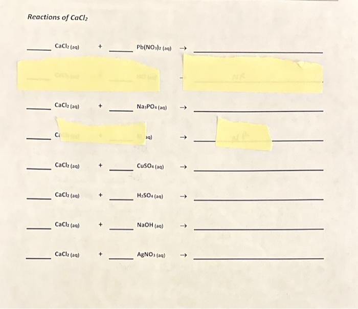 Solved Reactions of CaCl2 CaCl2 (aq) + Na3PO (aq)→ Cii | Chegg.com