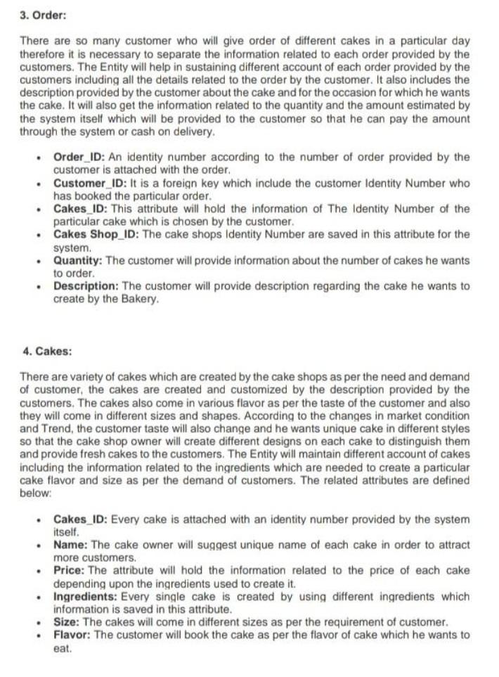 Solved Online Cake Ordering System FINAL YEAR PROJECTS | Chegg.com