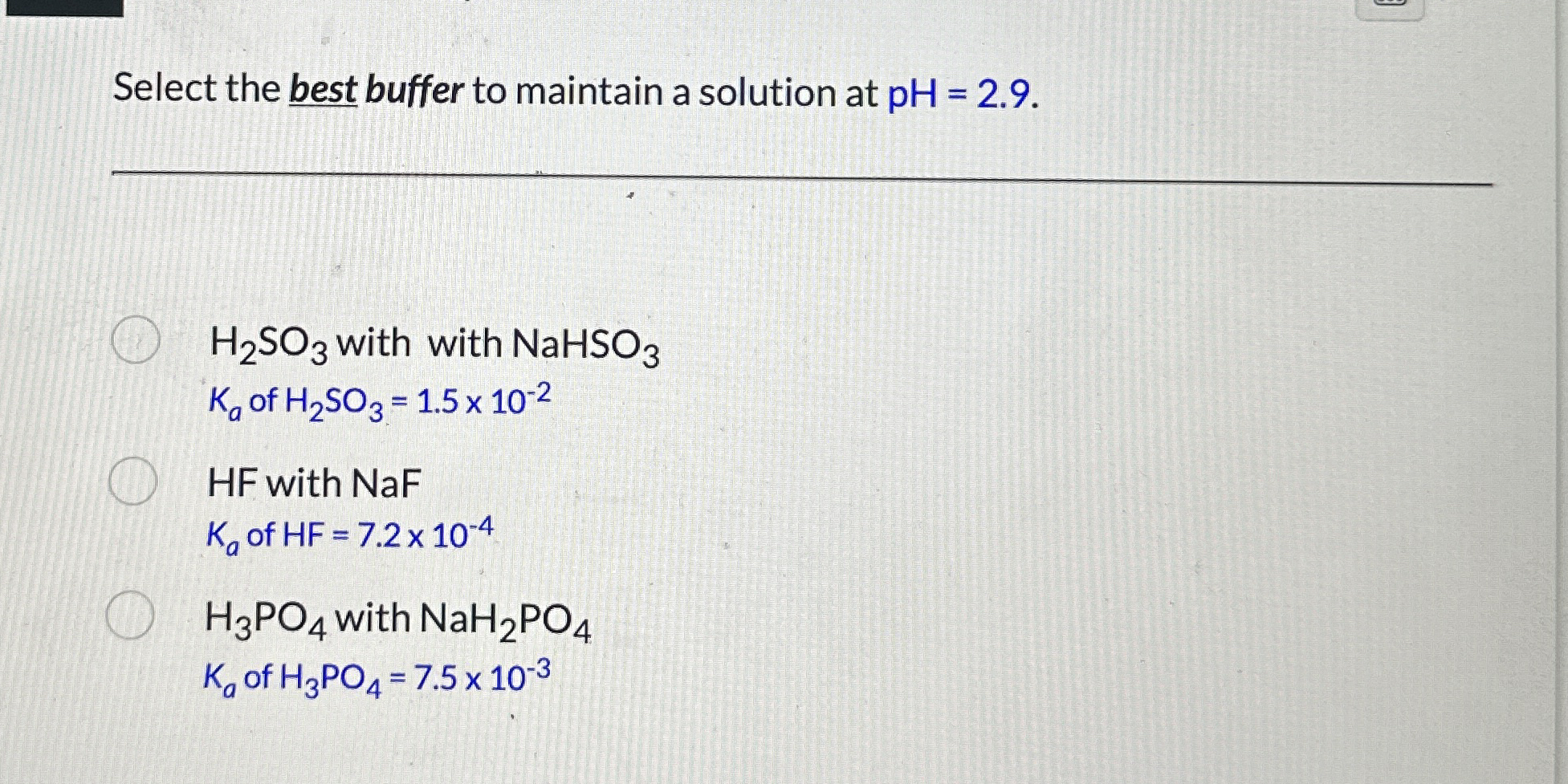 Solved Select the best buffer to maintain a solution at | Chegg.com