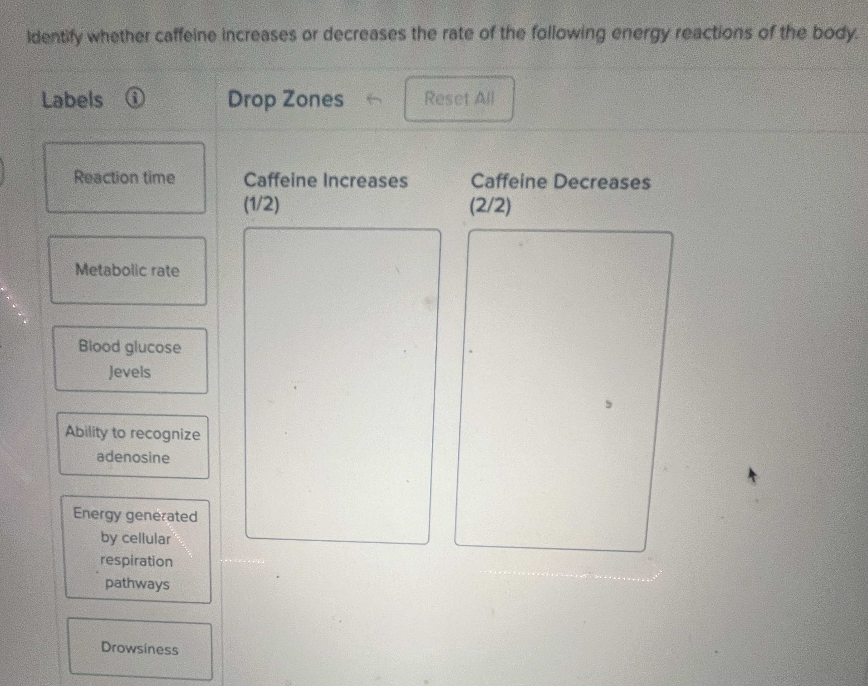 Solved Identity whether caffeine increases or decreases the | Chegg.com