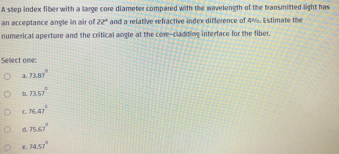 Solved A step index fiber with a large core diameter | Chegg.com