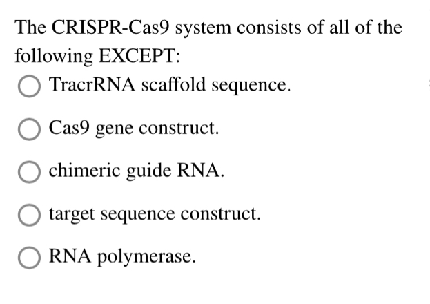 Solved The CRISPR-Cas9 ﻿system consists of all of the | Chegg.com