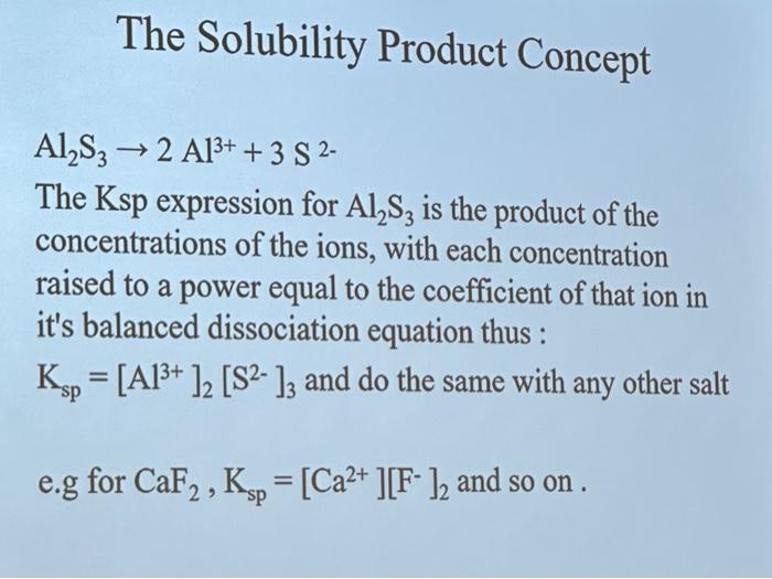 The Solubility Product Concept Al2 S3→2Al3++3 S2− The | Chegg.com