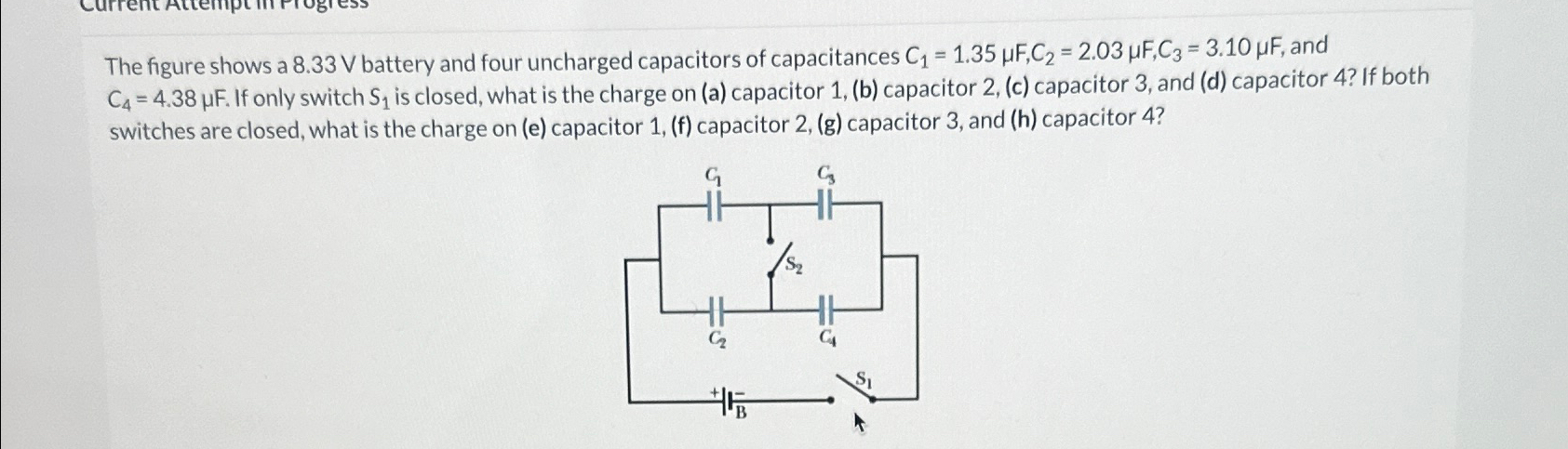 Solved The figure shows a 8.33V ﻿battery and four uncharged | Chegg.com
