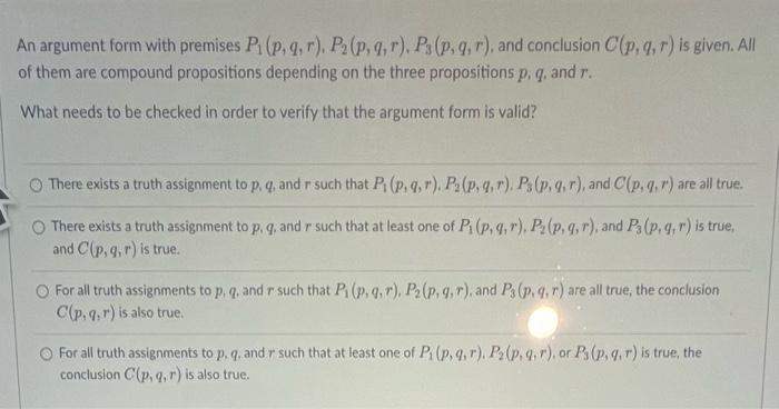 Solved An argument form with premises | Chegg.com