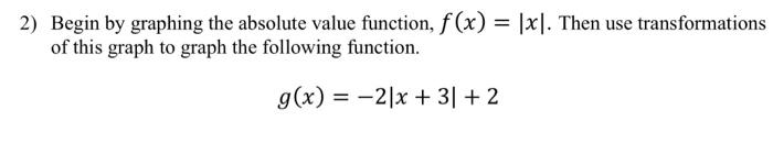 Solved = 2) Begin by graphing the absolute value function, | Chegg.com