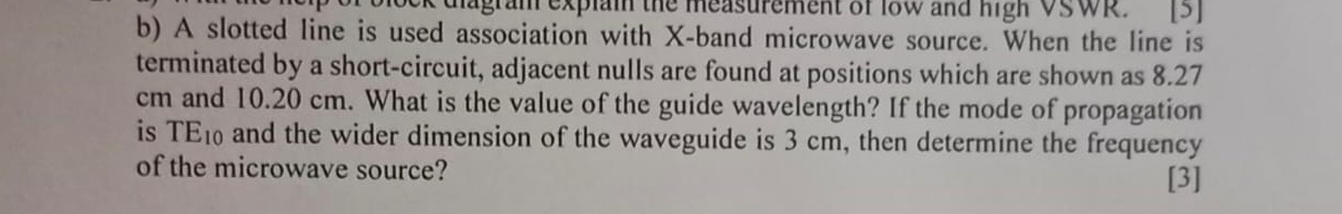 Solved b) ﻿A slotted line is used association with x-band | Chegg.com