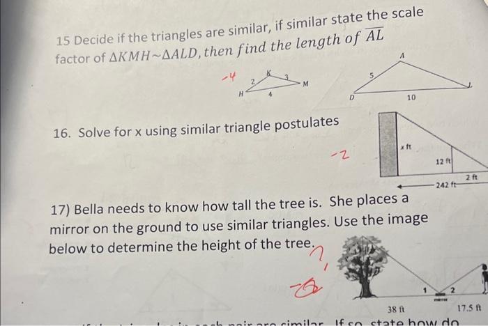 Solved 15 Decide if the triangles are similar, if similar | Chegg.com