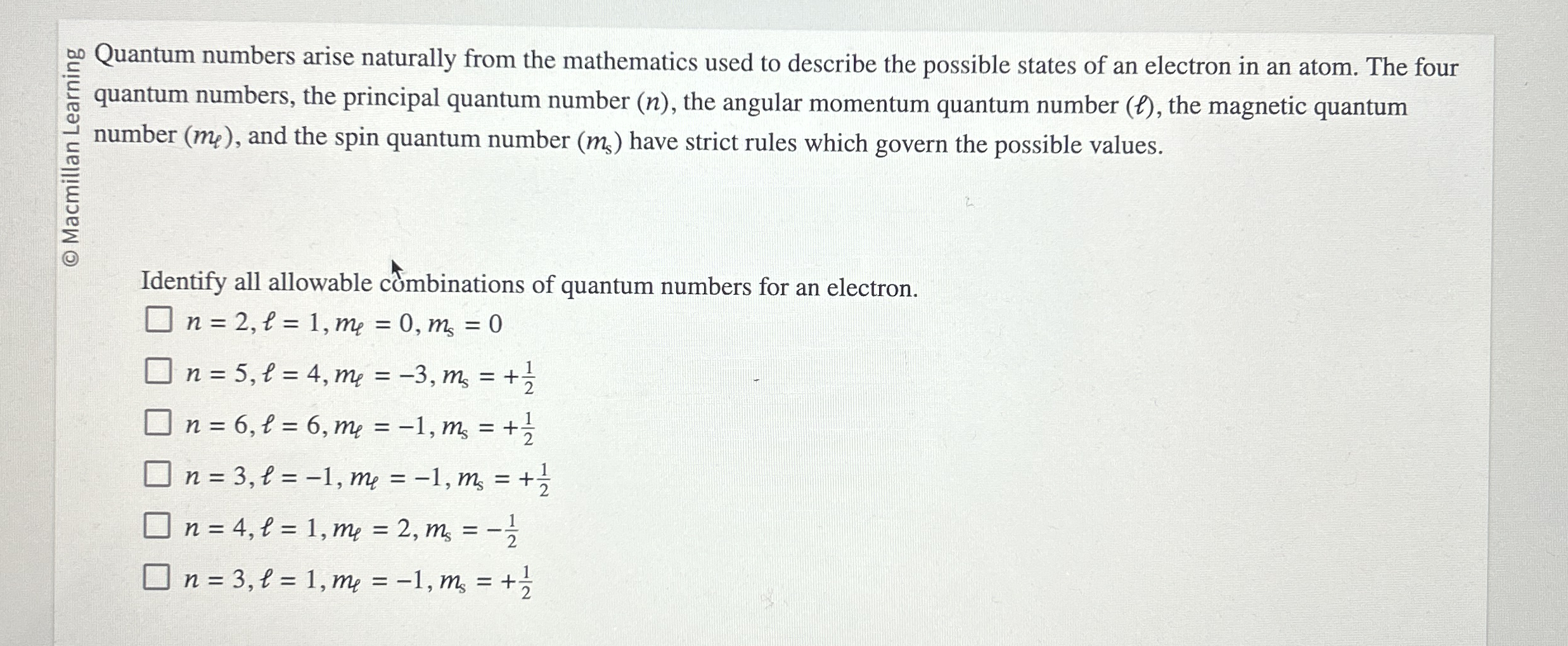 Solved Quantum numbers arise naturally from the mathematics | Chegg.com