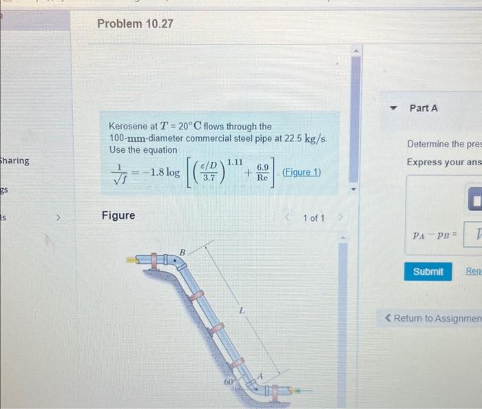 Solved Kerosene at T=20∘C flows through the 100 -mm-diameter | Chegg.com