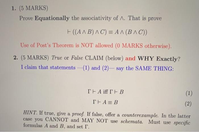 Solved 1. (5 MARKS) Prove Equationally the associativity of | Chegg.com