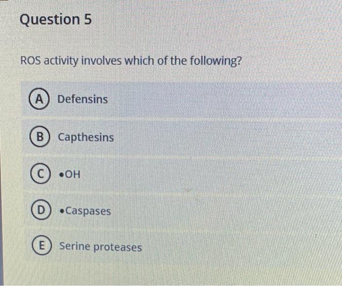 Solved Question 5 ROS activity involves which of the | Chegg.com